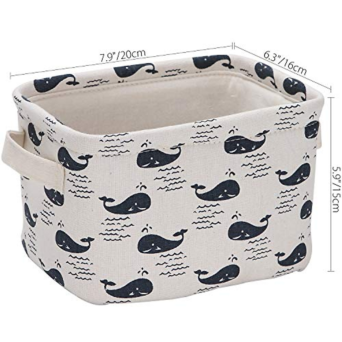 Sea Team Collapsible Square Mini Size Canvas Fabric Storage Bins Shelf Baskets Organizers for Nursery Kids Room, Set of 4 (Whale)