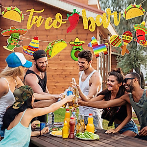 Rismise Fiesta Taco Bar Banner Garland 2 set Mexican Fiesta Party Banner with Cactus Donkey Maraca Sombrero Taco Pepper for Mexican Cinco de Mayo Fiesta Theme Party Decorations