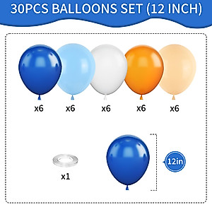 Orange and Blue Balloons, 12 Inch Orange White Blue Balloons Pastel Orange Royal Blue White Balloons with Ribbons for Birthday Baby Shower Graduation Engagement New Year Party Decorations