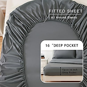 Overket Full Sheet Set Ultra Soft Full Bed Sheets 1800 Series Luxury Cooling Sheets-100% Microfiber-Breathable-Wrinkle Free - Full Size Dark Grey-4PC