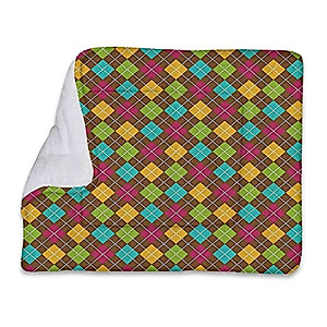 Multicolor Dog Bed Mat Squares Dotted Lines Autumn Colors Checkered Ultra Soft Warm Plush Puprug Puppy Bed Cushion Geometric 22" x 28"