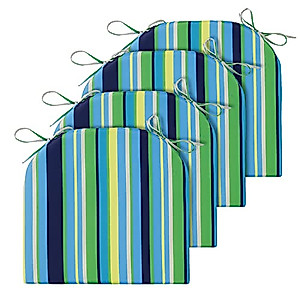 Wellsin Outdoor Chair Cushions for Patio Furniture - Patio Chair Cushions Set of 4 - Waterproof Round Corner Outdoor Seat Cushions 17"X16"X2", Stripe 01