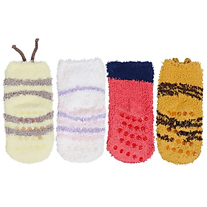 Lovful 4 Pairs Toddler Fuzzy Socks with Grips Baby Winter Socks,0-12Moths