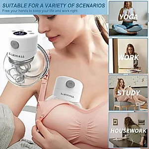 LORYHALL Wearable Electric Breast Pump, Portable Hands Free Pump, LED Display, Low Noise & Closed System, 2 Mode & 9 Levels Wireless Pump Easy to Assemble and Dishwasher Safe, 24mm Flange, 2 Pack