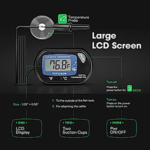 VIVOSUN 1-Pack LCD Digital Aquarium Thermometer Fish Tank Water Terrarium Temperature with Suction Cup for Turtle