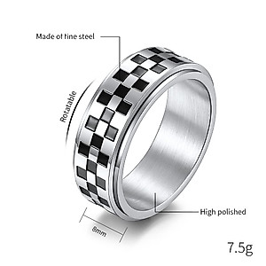 PAMTIER Rotatable Ring for Women Men Stainless Steel Racing Game Chessboard Anxiety Relief Silver Size 9