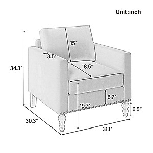 LCMKR Classic Linen Armchair Accent Chair with Bronze Nailhead Trim Wooden Legs Single Sofa Couch for Living Room, Bedroom, Balcony, Light Gray