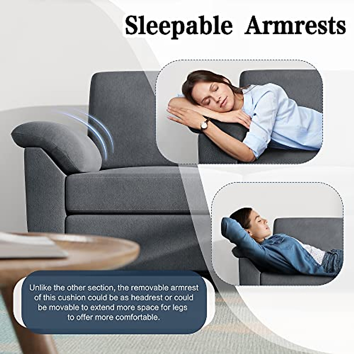 Meilocar 79” Modern Sectional Sofa Couch, Convertible L Shaped Couch with Reversible Ottoman, 3-Seat Sofa Sectional with Removable Armrest for Living Room, Apartment, Small Space, Blue Grey