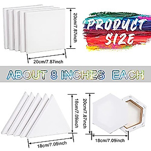 Chinco 12 Pieces Stretched Painting Canvas Side Length Blank Canvas Triangle Square Hexagon Shape Fabric Canvas Panels Boards Art Supplies for Painting Acrylic Pouring Artist Painters(8 Inch)