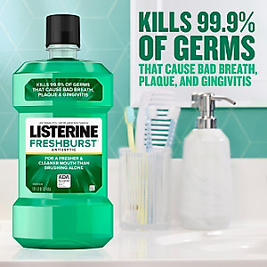 Listerine Freshburst Antiseptic Mouthwash for Bad Breath, Kills 99% of Germs that Cause Bad Breath & Fight Plaque & Gingivitis, ADA Accepted Mouthwash, Spearmint, 1 L