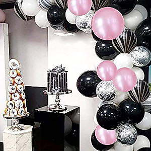 Balloons Black and Pink, 60 Packs 12 Inch Pink Black White Latex Balloon with Agate Balloon Silver Confetti Balloons for Girls Birthday Party Baby Shower Bridal Shower Wedding