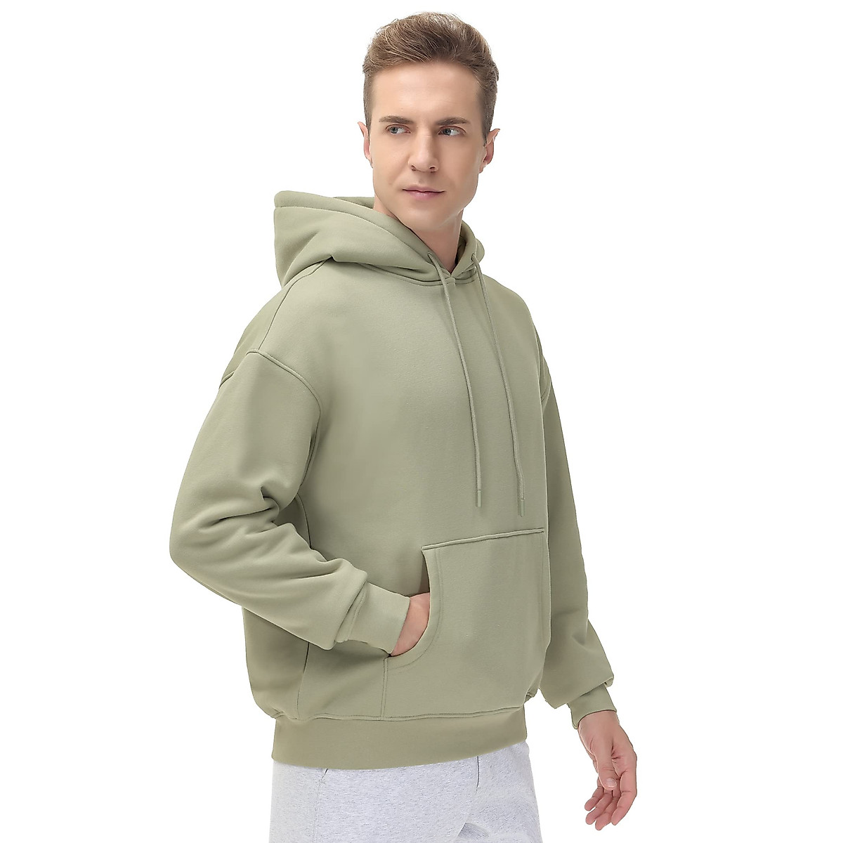 THE GYM PEOPLE Men's Fleece Pullover Hoodie Loose Fit Ultra Soft Hooded Sweatshirt With Pockets Light Green