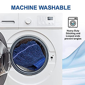 3 Pack,String Cotton mop Heads, Rope mop Heads, Heavy Duty Commercial mop Heads, Wet Industrial Blue Cotton Ring end Replacement mop Heads, Industrial mop Heads, Machine Washable (Blue)
