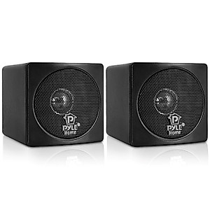 Pyle Home 3" Mini Cube Bookshelf Speakers - 100W Small Bookshelf Speakers w/ 3" Paper Cone Driver, 8 Ohm - Passive Audio Bookshelf Speaker Pair For Home Theater Stereo Surround Sound (Black)