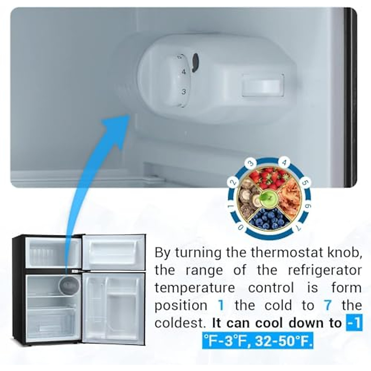 Joy Pebble Small fridge with freezer,3.2 cu.ft compact refrigerator with freezer,Mini Fridge for bedroom, Dorm or Apartment with Adjustable Removable Glass Shelves,Black