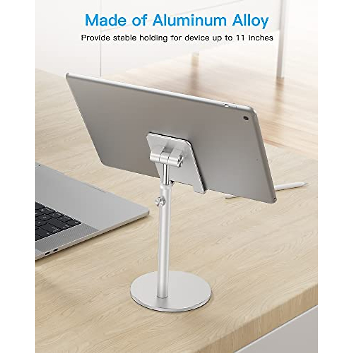 Cell Phone Stand, OMOTON Angle Height Adjustable Phone Holder, Aluminum Desktop Phone Dock for Desk, Compatible with iPhone 13/Mini/Pro/Max, All Smartphones and Tablets(4-11''), Silver