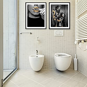 Admmixoo Bathroom Decor Wall Art Prints Glam Glitter Tissue Black Gold Funny Bathroom Toilet Paper Artwork for Wall Black White Yellow Modern Fashion Art Gallery Wall Set (8"x10" UNFRAMED)