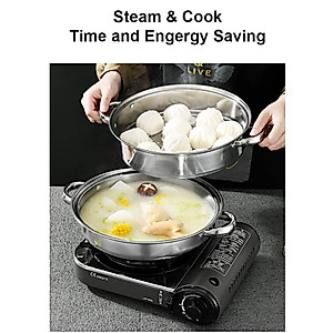 Steamer Set Hot Pot Glass Lid Soup Base Korean BBQ Multi Cooker Stainless Steel Pot Set (2 Tier Steamer)