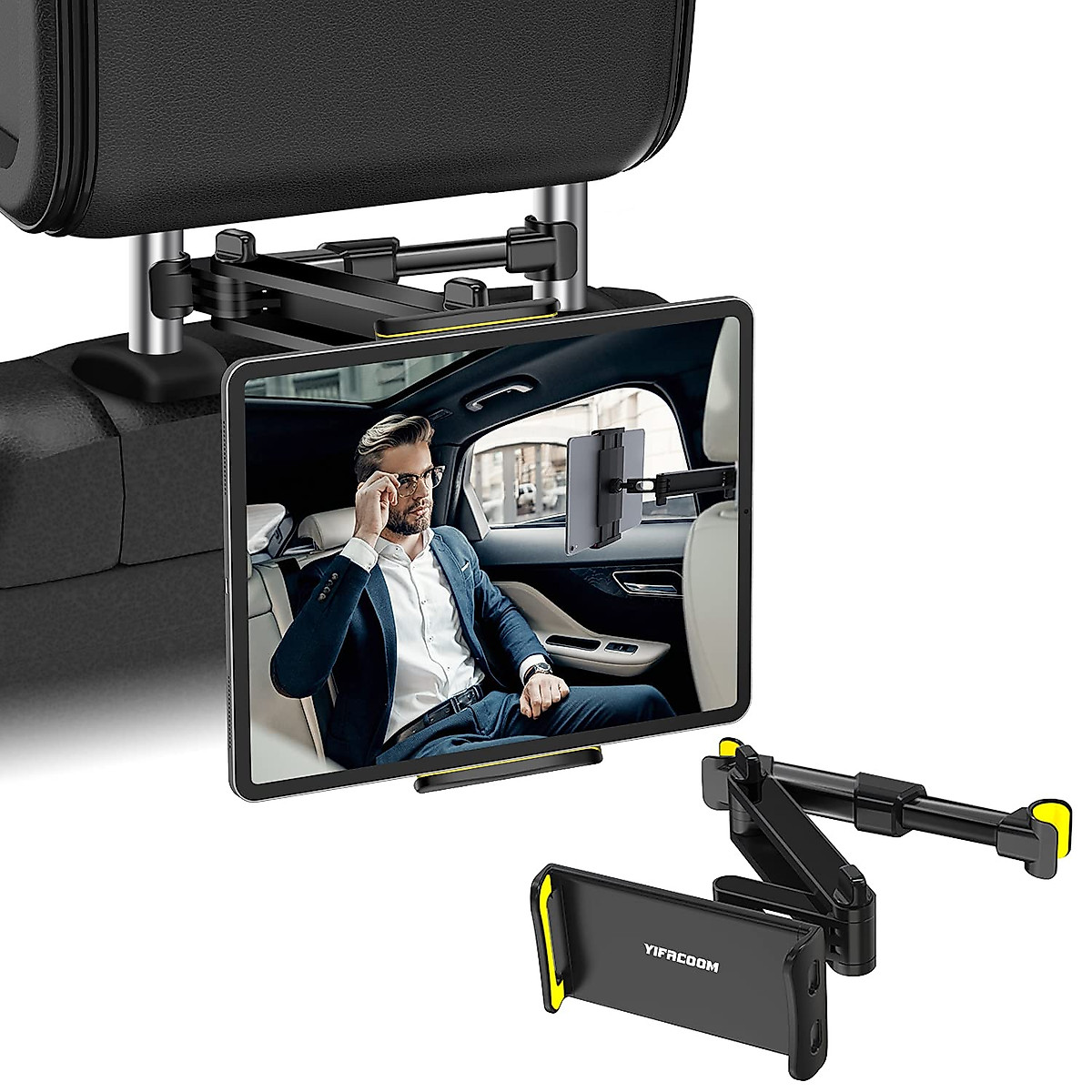 Yifacoom Tablet Holder for Car, Universal Headrest Tablet Mount, 360° Rotating iPad Tablet Car Mount for Back Seat Fits 4-12.9" iPad Pro 12.9/11/10.5/9.7, iPad Air Mini,Samsung Tab, Switch, Fire HD
