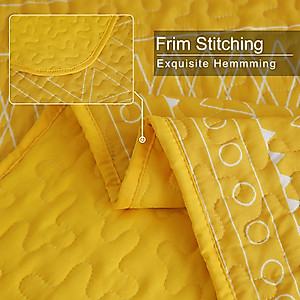 WONGS BEDDING Yellow Boho Quilt Set Queen,3 Pieces Reversible Mustard Stripe Quilt with 2 Pillowcases Bohemian Bedspread Bedding Set Microfiber Quilted Coverlet Set for All Seasons Queen (90"×96")