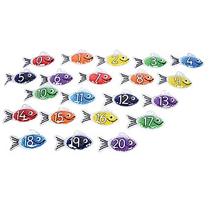 TickiT Rainbow Gel Number Fish - Set of 21 - 7 Colors - Teach Counting 0-20 with Numbers and Subitized Dots - Sensory Manipulative