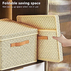 Ochine 1 Pack Clothes Storage, Large Toy Box Chest Storage, Collapsible Storage Containers with Lids, Foldable Blanket Storage Bags, Linen Fabric Foldable Storage Bins Boxes Cube Organizer Baskets