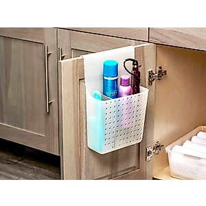 Madesmart Over Door Hair Tool Organizer for Straighteners, Curling Irons, and Brushes, Hanging Bathroom Storage Hair Tool Holder, Frost