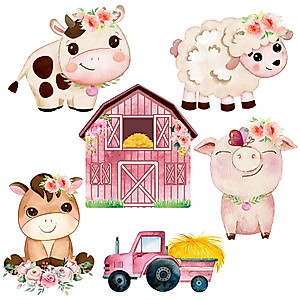 42 Pcs Floral Farm Animal Party Cutouts Girl Farm Animals Party Decorations Farm Animal Birthday Party Supplies with 60 Glue Point Dots for Girls Farm Animal Theme Baby Shower Birthday Party