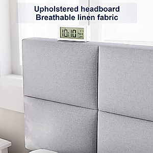 Molblly Queen Bed Frame Upholstered Platform with Headboard, Strong Frame and Wooden Slats Support, Linen Fabric Wrap, Non-Slip and Noise-Free,No Box Spring Needed, Easy Assembly, Light Grey