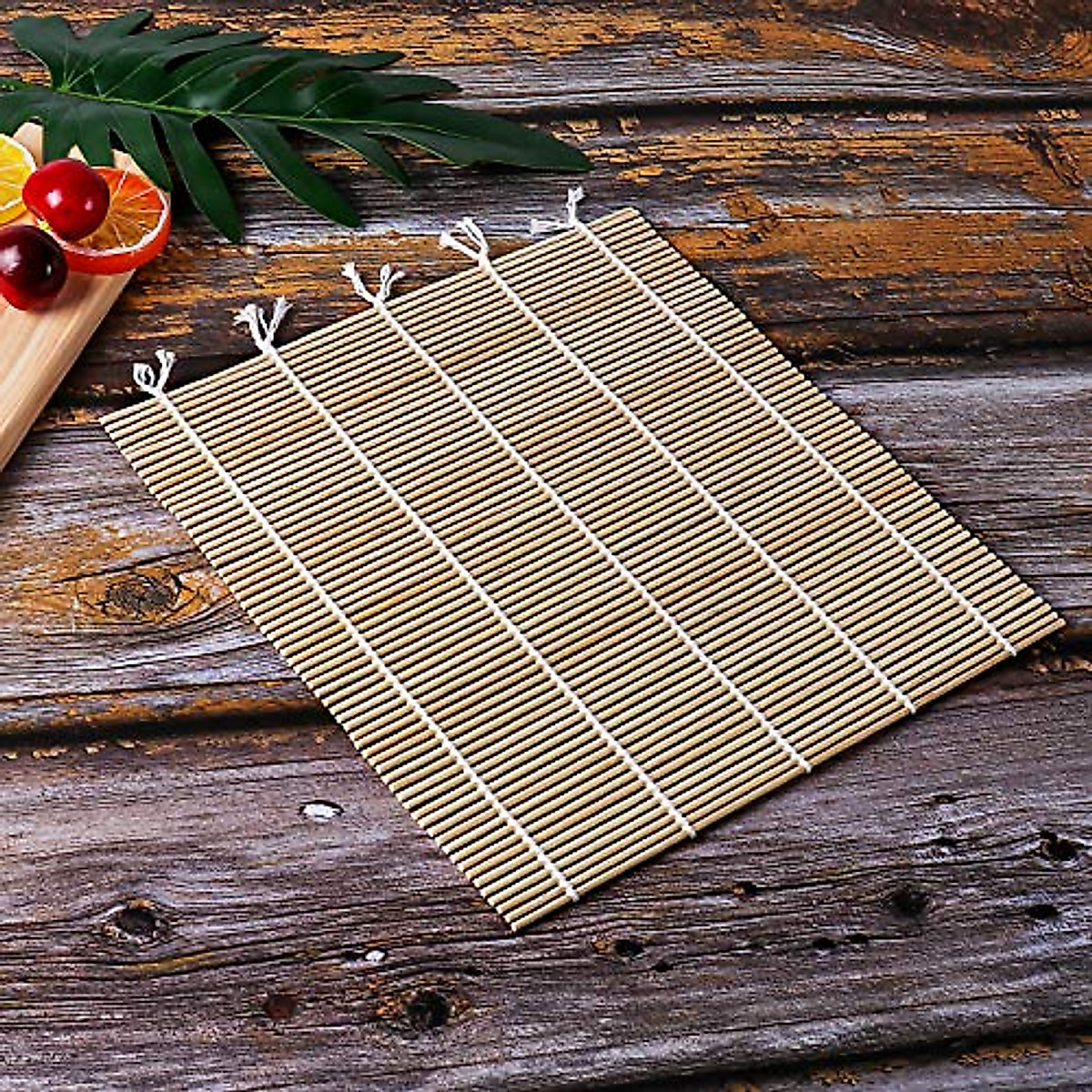 FUNGYAND Bamboo Sushi Rolling Mat with 2 Pairs of Chopsticks Natural Bamboo 9.5"x9.5" 2 PCS Sushi Making Kit