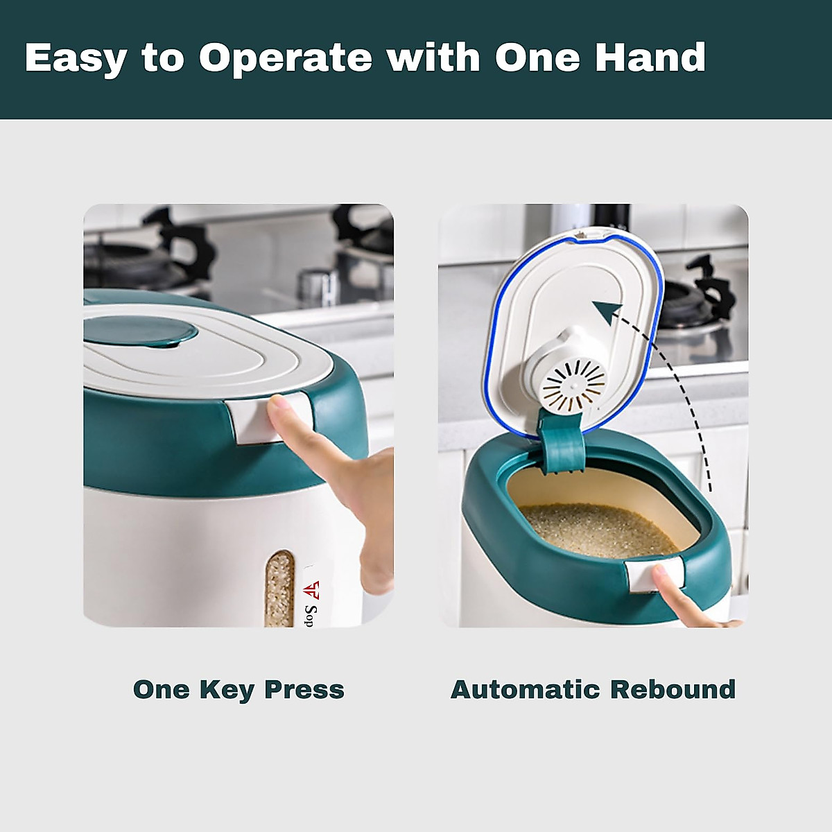 Kitchen Airtight Food Storage Container with Lid for Rice, Cereal, Flour, Sugar, Grains and Dog Food Storage - 22 lbs, Green