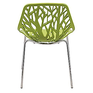 LeisureMod Modern Asbury Dining Chair with Chromed Leg, Set of 2, Green