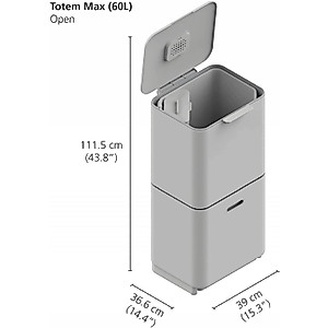 Joseph Joseph Totem Max 60 liter Waste Separation and Recycling Kitchen Trash Can with Odor filter and removable food waste caddy, Stone