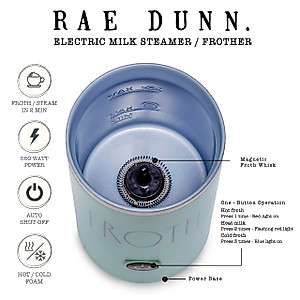 Rae Dunn Electric Milk Frother Steamer -Stylish Automatic Milk Steamer and Frother, Milk Warmer, Hot and Cold Foam Maker for Coffee, Latte, Cappuccino, Macchiato - 550 Watt (Sage)
