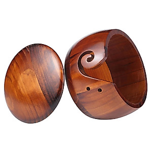 Wooden Yarn Bowl Knitting Yarn Bowl Wooden Yarn Bowl with Lid for Yarn skeins Round Wooden Bowl with Carved Holes Crochet Hook Rests Smooth Crochet Bowl Swirl Design