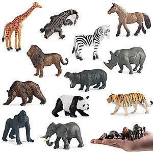 Mini Safari Animal Figures Toy - 12PCS Plastic Tiny Forest Jungle Zoo Will Animal Figurines Cake Toppers Party Favor for Kids