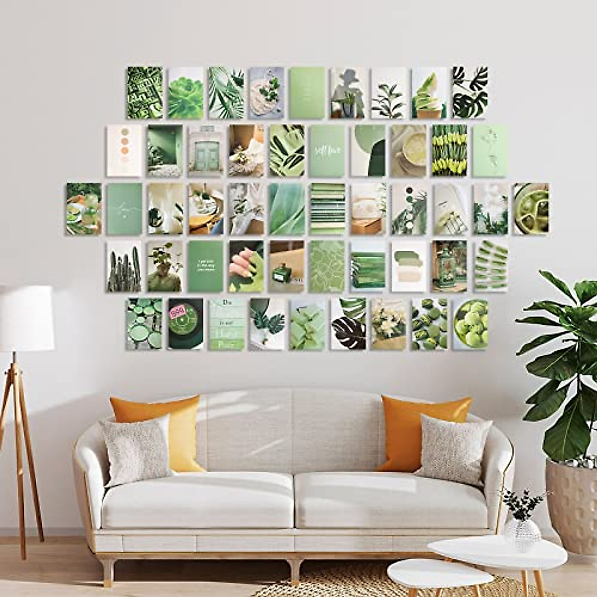 50 Pcs Boho Room Decor Aesthetic Pictures Wall Collage Kit, Photo Collection Collage Dorm Wall Decor for Teen Girls and Women, Double-Sided Art Print, Beige Green Posters Minimalist Wall Art Bedroom Decor