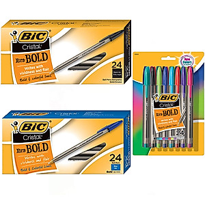 Bic Cristal Xtra Bold Stick Ballpoint Pens Combo Set: Set Includes 72 Pens ( Assorted Fashion Colors: Black, Blue, Green, Red, Purple, Light Blue, Lime Green)