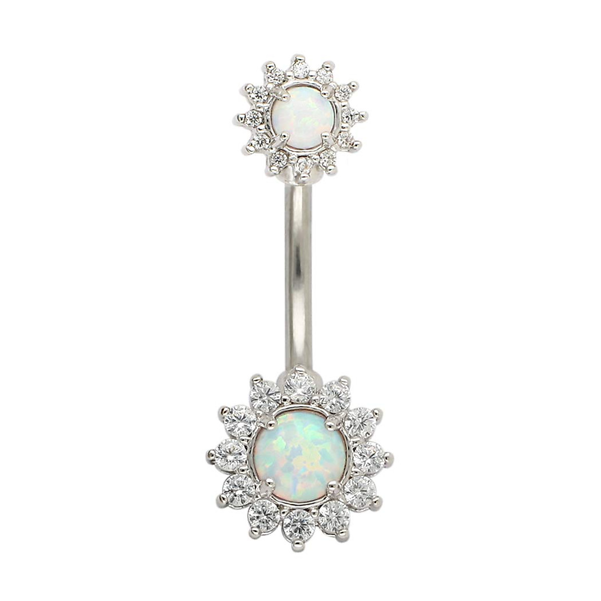 Excepro 14G(1.6mm) Double Round Cubic Zircon Filigree Opal Center 316L Surgical Steel Belly Button Rings Navel Rings Belly Piercing