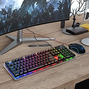 Gaming Keyboard and Mouse Combo, K1 LED Rainbow Backlit Keyboard with 104 Key for Computer/PC/Laptop