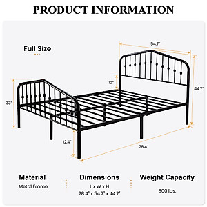 SHA CERLIN Full Size Metal Platform Bed Frame with Victorian Style Wrought Iron-Art Headboard/Footboard, No Box Spring Required, Black