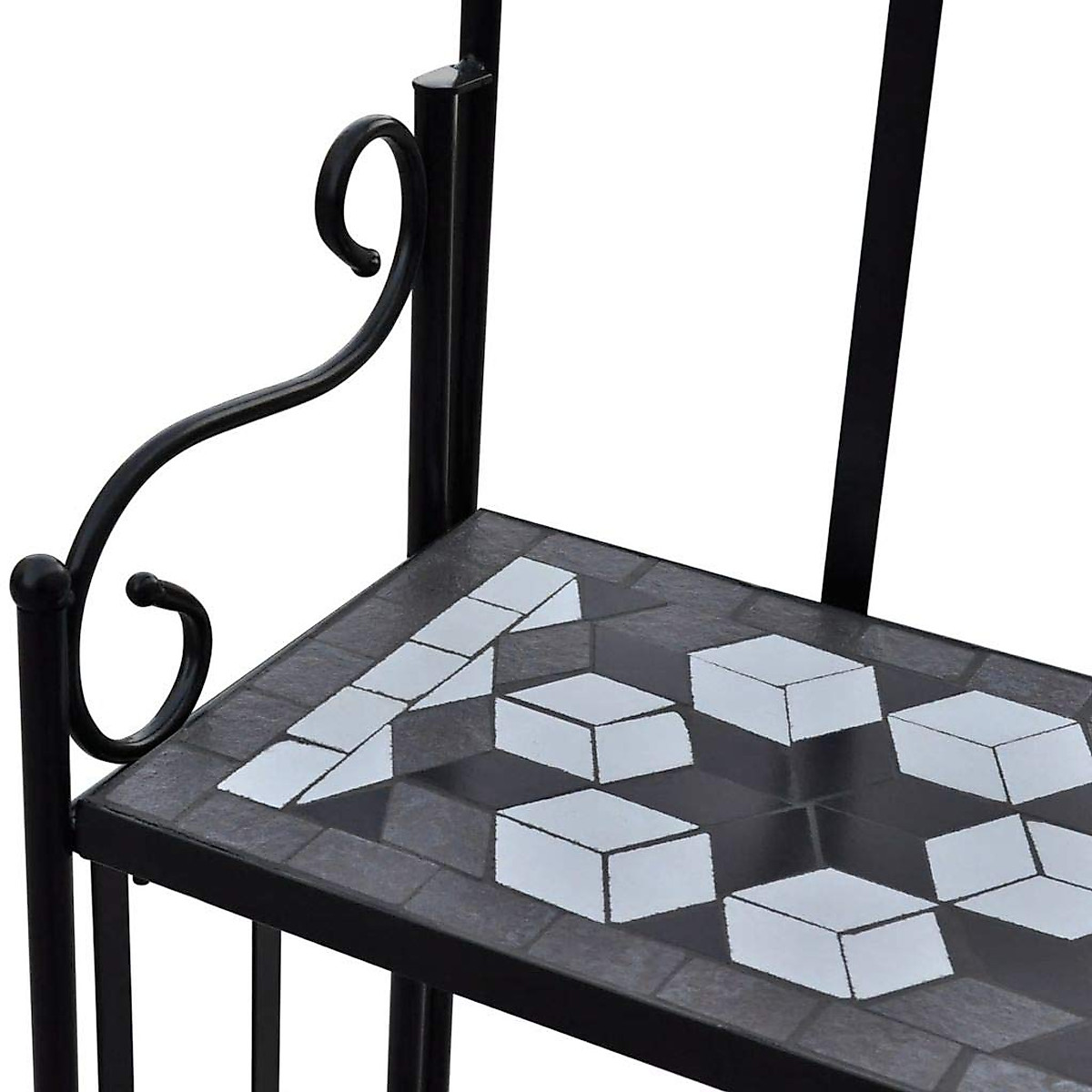 Mogou Plant Stand Display Black White Mosaic Table, Patio Table Decor, Mosaic Table Outdoor, Mosaic Plant Stand Pattern