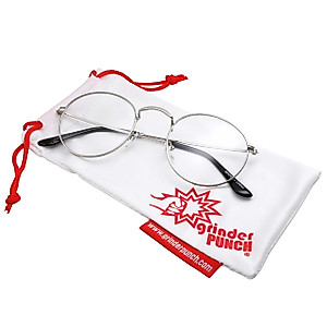 grinderPUNCH Retro Round Clear Lens Glasses Metal Frame - Silver