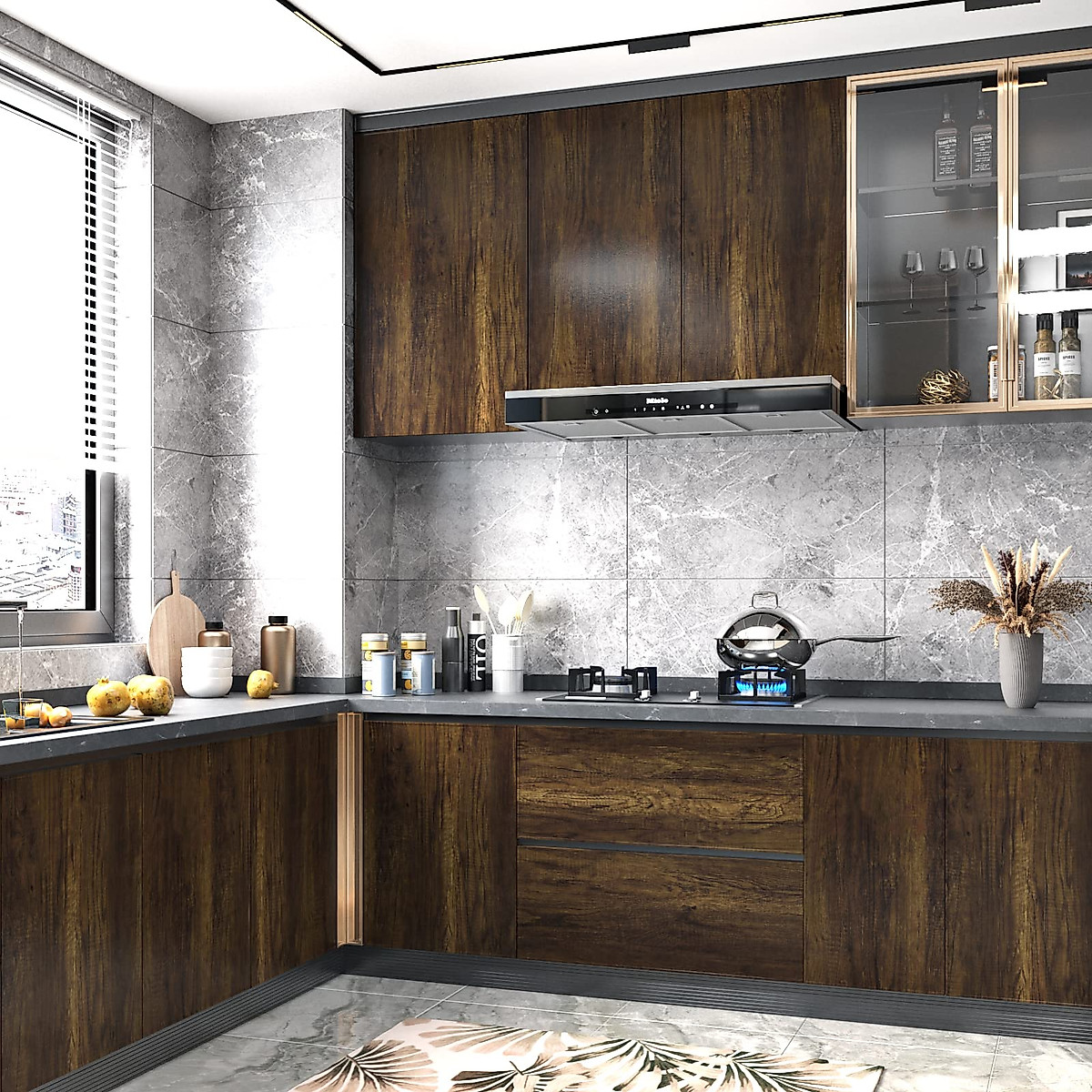 Skyblur Vintage Brown Dark Wood Contact Paper for Countertops Kitchen 24"x118" Peel and Stick Wallpaper Vinyl Wood Grain Contact Paper Removable Wallpaper for Kitchen Cabinet Counter top Table Shelves