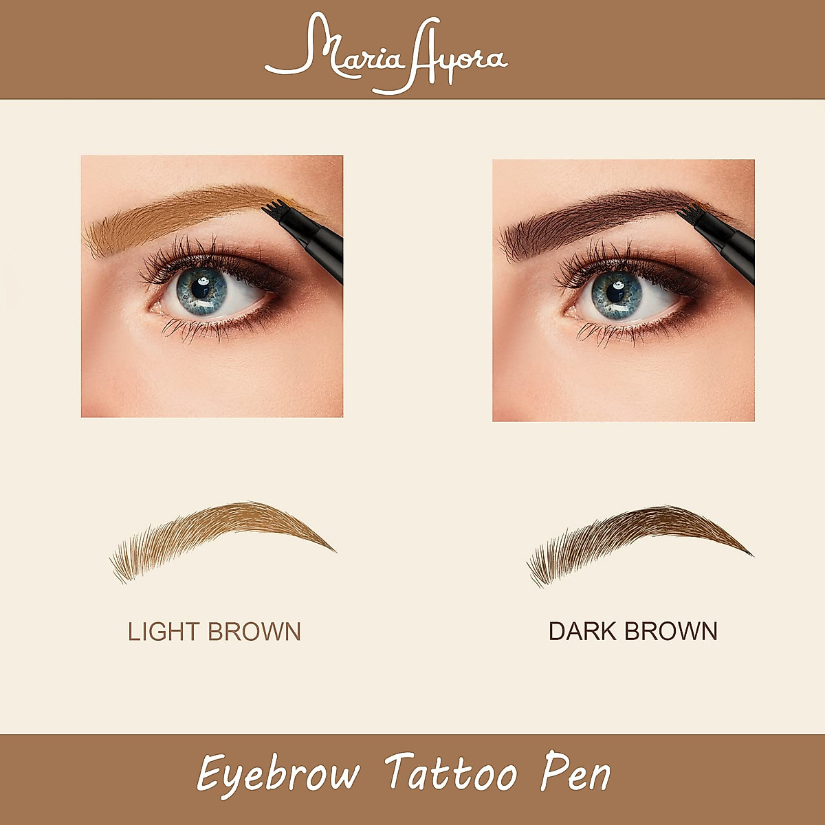 2PCS Maria Ayora Natural Looking Microblading Eyebrow Pencil with Innovative Micro-Fork Tip Applicator, Natural & Long-lasting Eyebrow Pen Makeup, Waterproof & Smudgeproof, Vegan (Dark Brown)