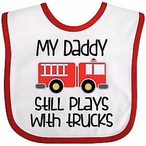 inktastic Firefighter Daddy Plays with Trucks Baby Bib White and Red 2ea5d