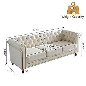 Neylory Modern Velvet Sofa Couch for Living Room,85 Inch 3 Seater Chesterfield Couches with Button Tufted Back and Roll Arms,Upholstered Sofas for Bedroom,Apartment,Office Beige
