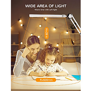 LED Desk Lamp, Adjustable Swing Arm Desk Light with Clamp, 3 Modes &10 Brightness, Study Clamp Light for Architect Kids, Memory Function, Bright Desk Lamps for Home Office Read Room Desktop, White-14W