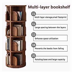 ZZFF Solid Wood Revolving Bookcase,Rotating Bookshelf 360 Display,Multi-Functional Floor Standing Storage Rack Organizer for Kids Room Bedroom Livingroom-Walnut 2 Tier 39x39x67.4cm(15x15x27inch)