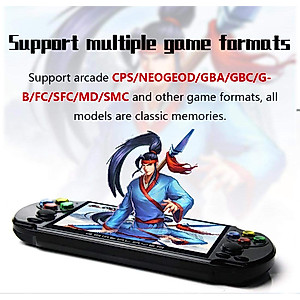 CZT 5.1-inch multi-function video game console color crystal buttons built-in 9600 games MP3MP4 lithium battery game archive AV OUT DV/DC hand-held gaming device (Black)